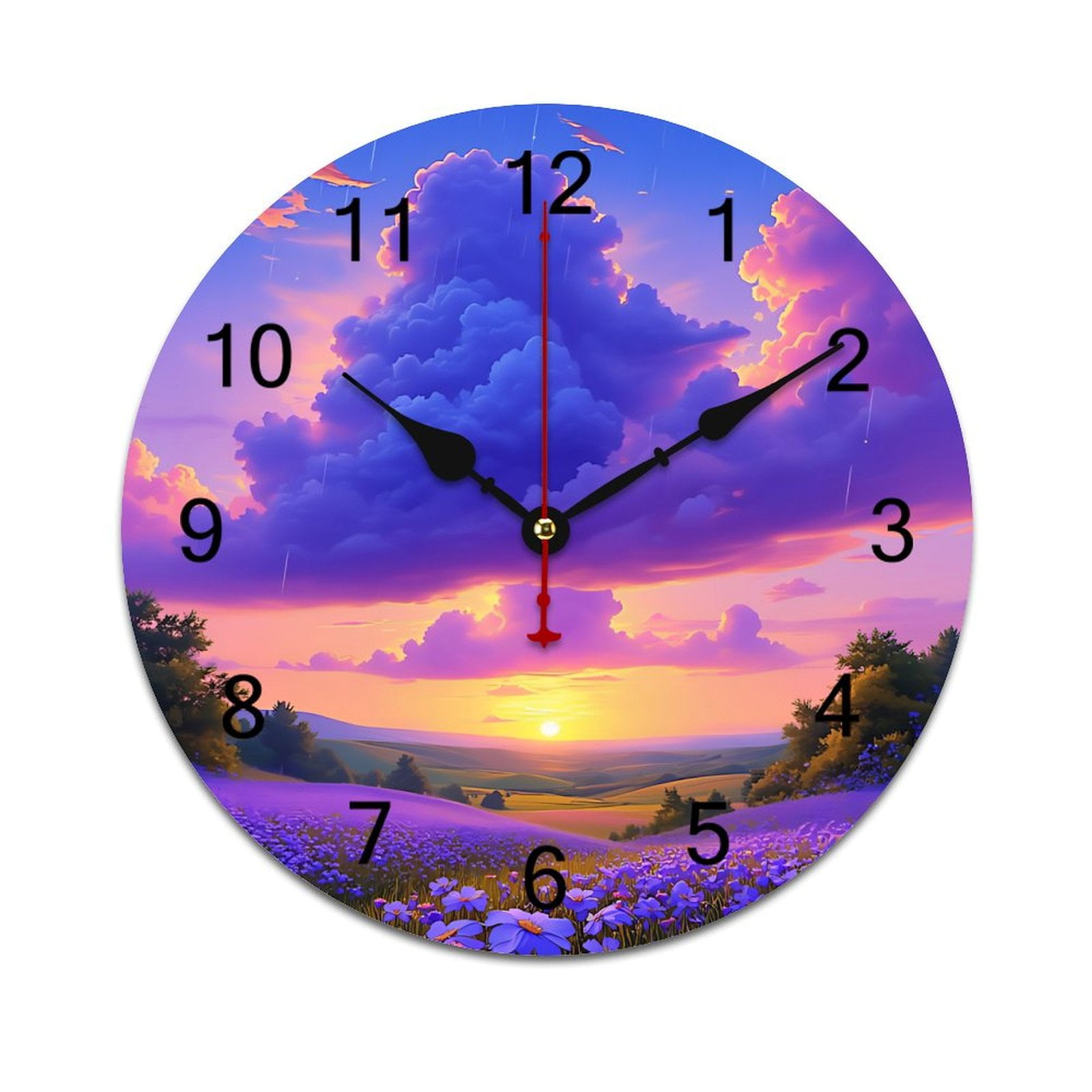 Colorful Flowers Printed Silent Wall Clock Round Kitchen Clock Chic ...