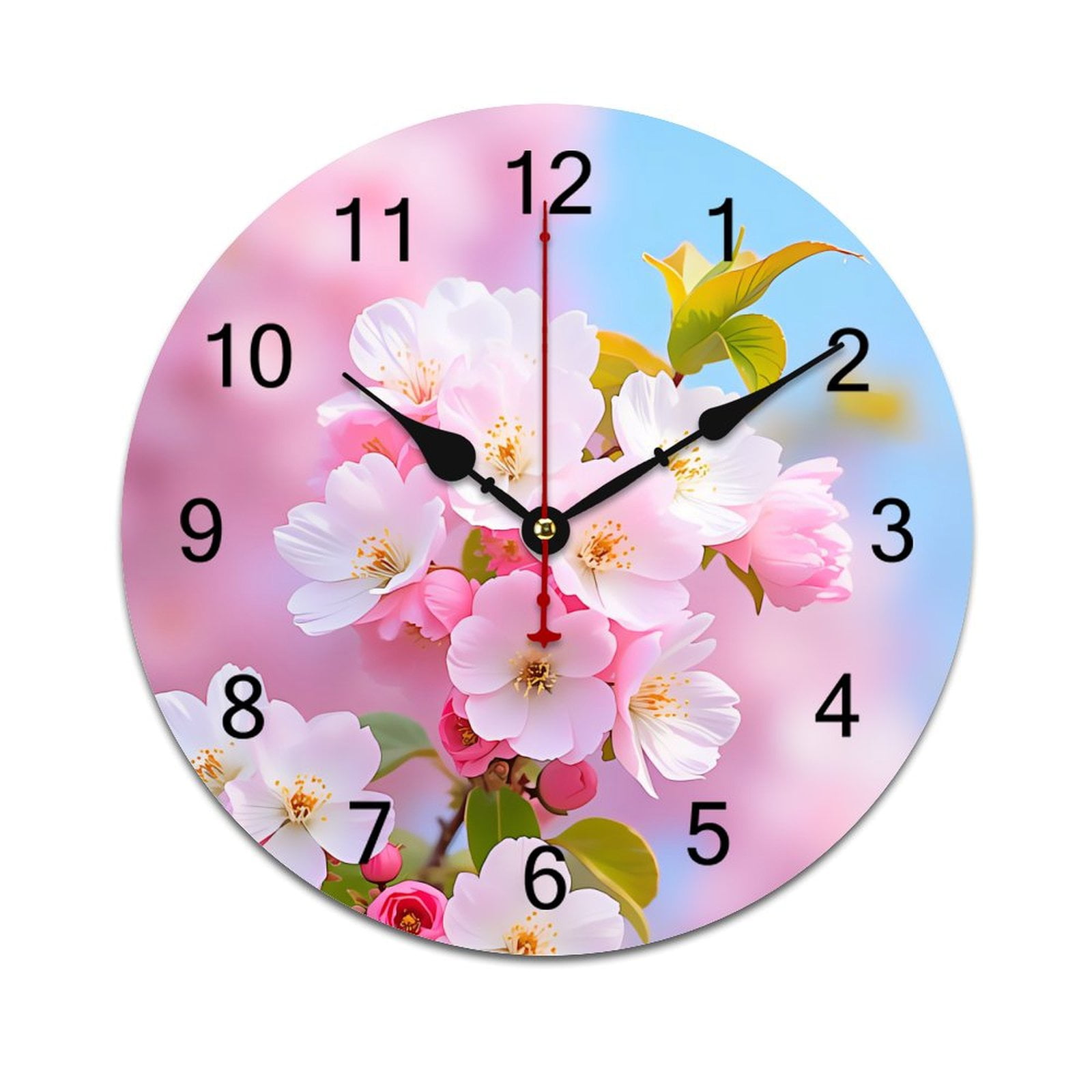 Colorful Flowers Printed Silent Wall Clock Round Kitchen Clock Chic ...