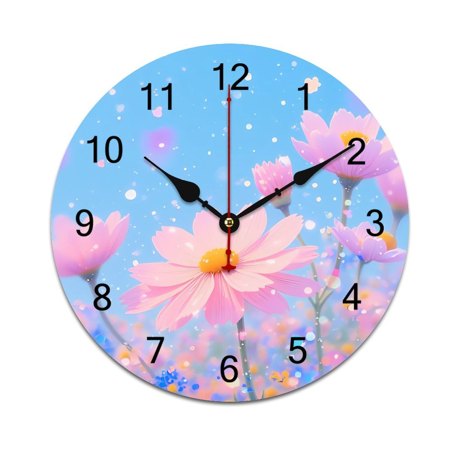 Colorful Flowers Printed Silent Wall Clock Round Kitchen Clock Chic ...