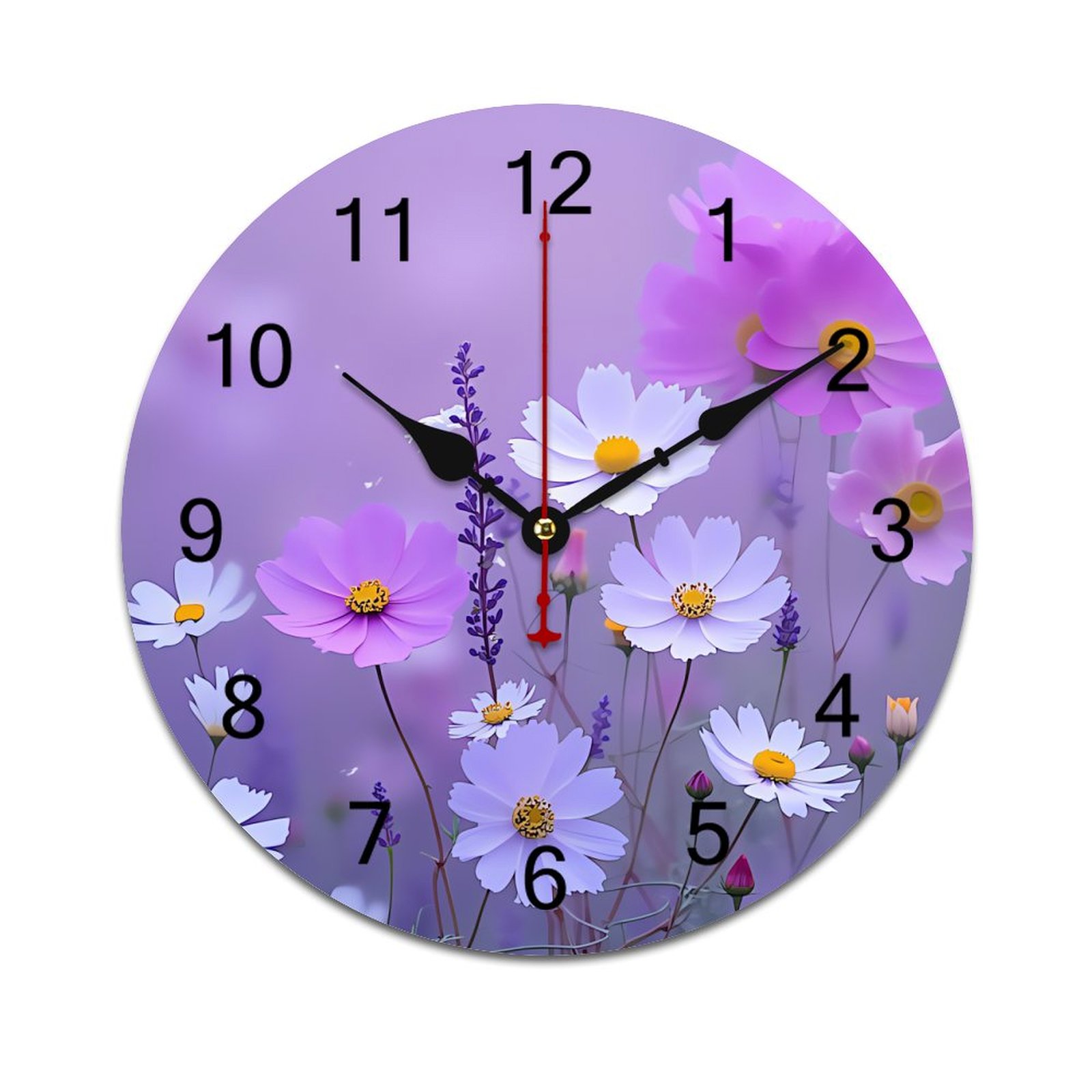 Colorful Flowers Printed Silent Wall Clock Round Kitchen Clock Chic ...