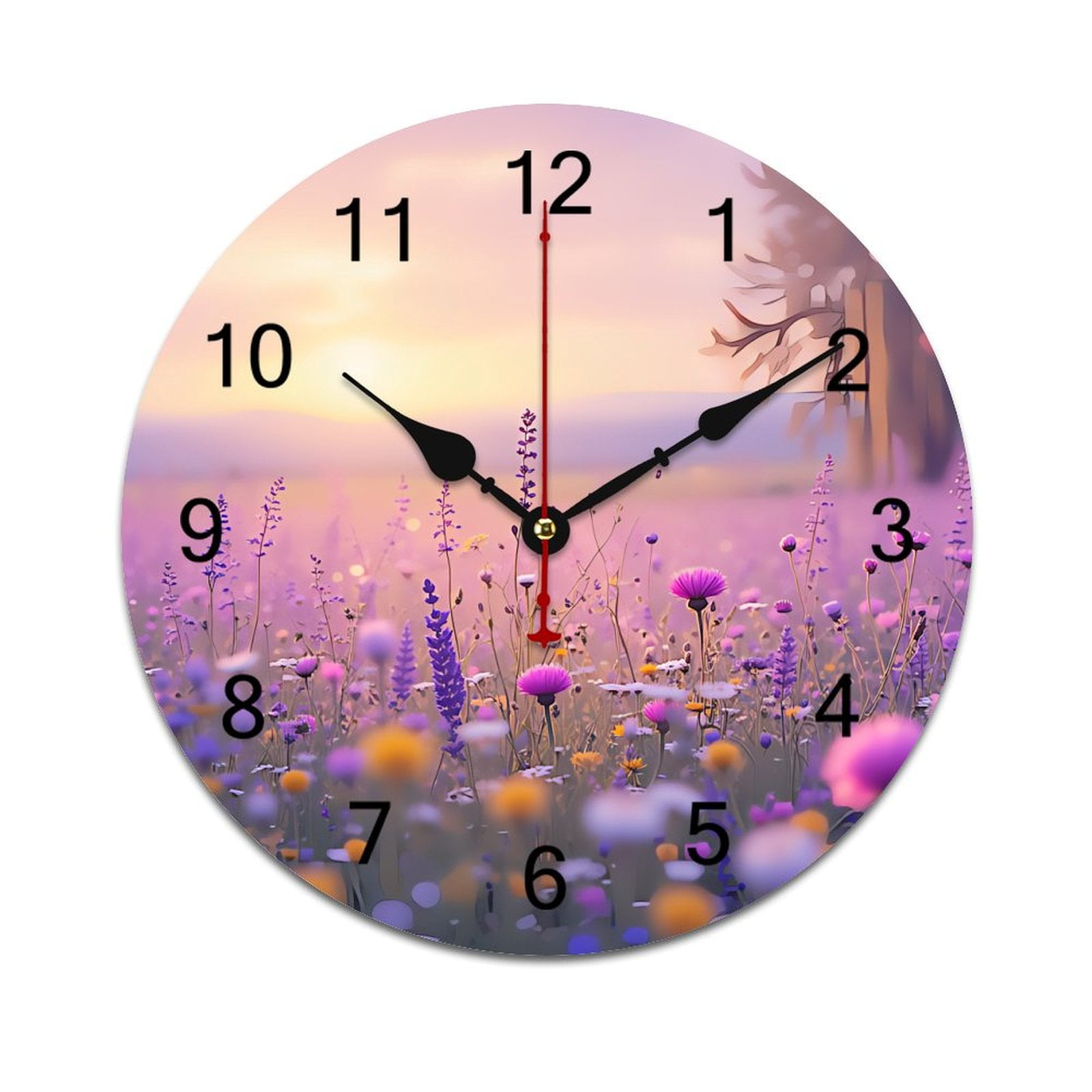 Colorful Flowers Printed Silent Wall Clock Round Kitchen Clock Chic ...