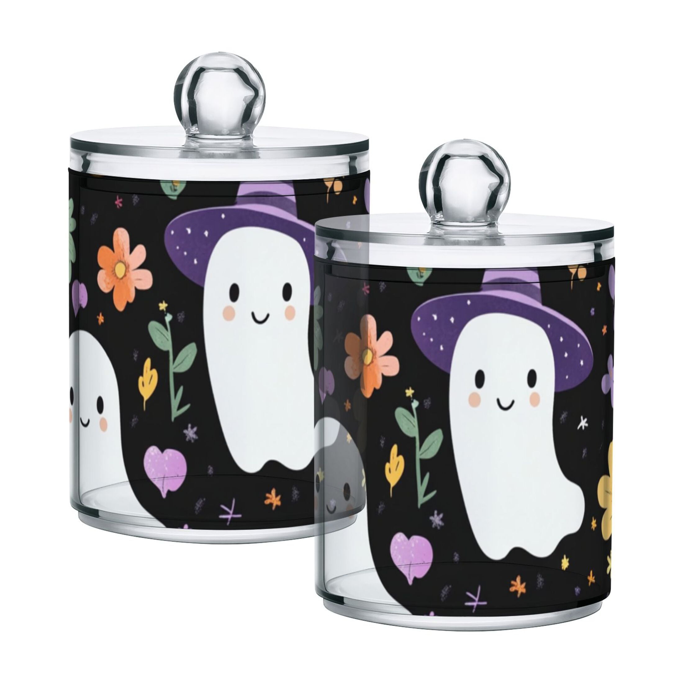 Colorful Flowers Pumpkins Halloween Specters Translucent Plastic Cans ...