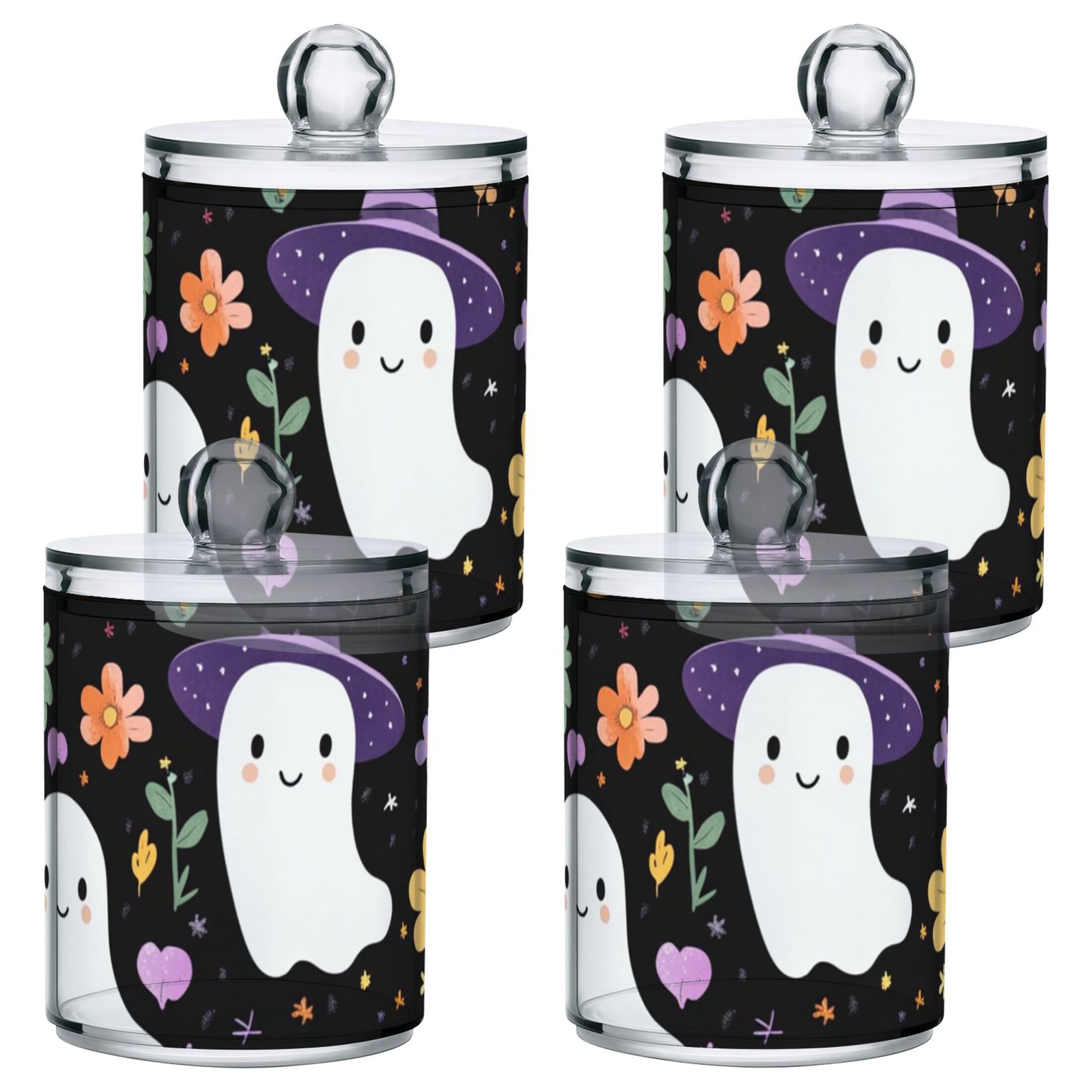 Colorful Flowers Pumpkins Halloween Specters Translucent Plastic Cans ...
