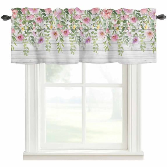 Colorful Flowers Rod Pocket Curtain Valance, Spring Leaves Floral ...