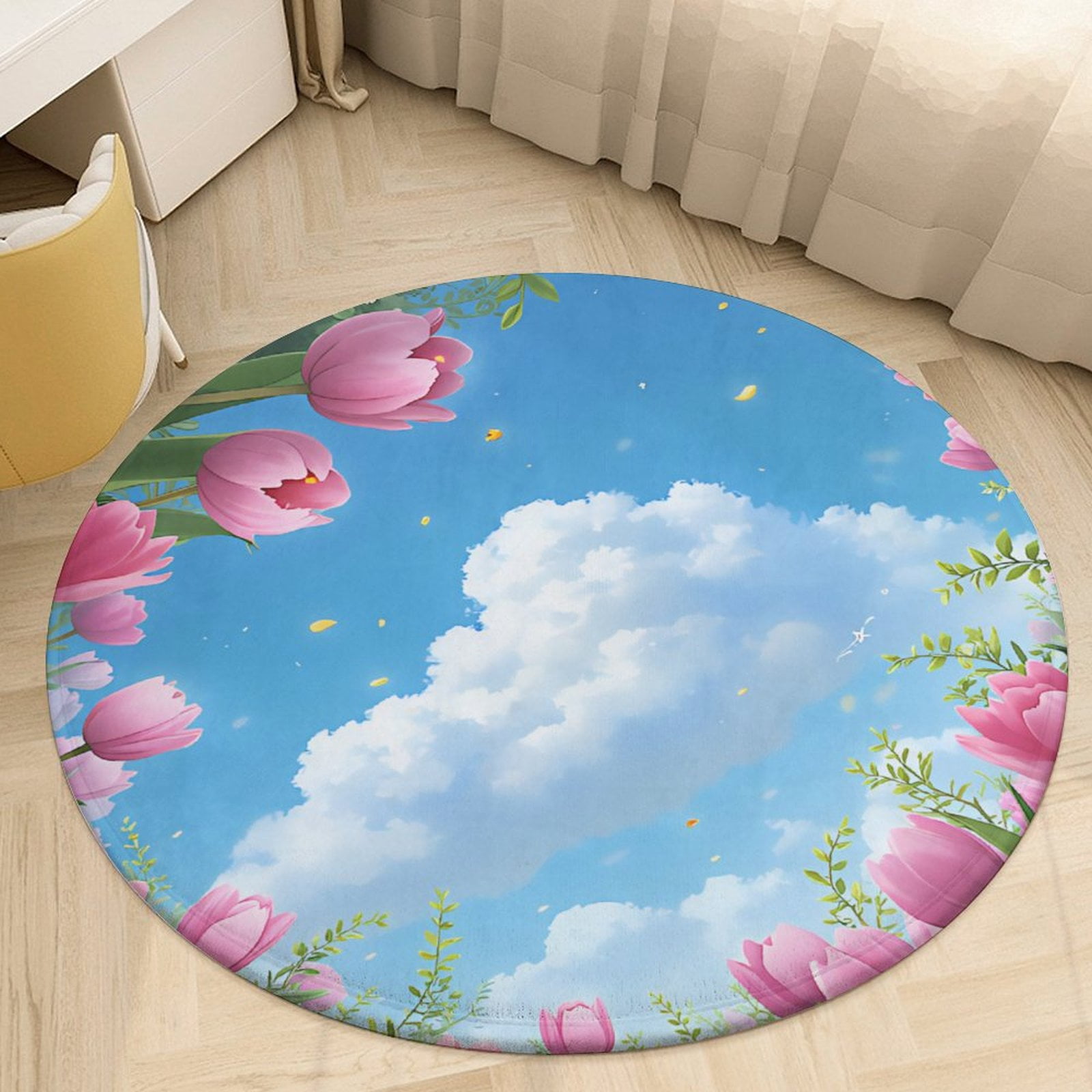 Colorful Flowers Round Area Rugs for Bedroom Living Room, 5FT Soft ...