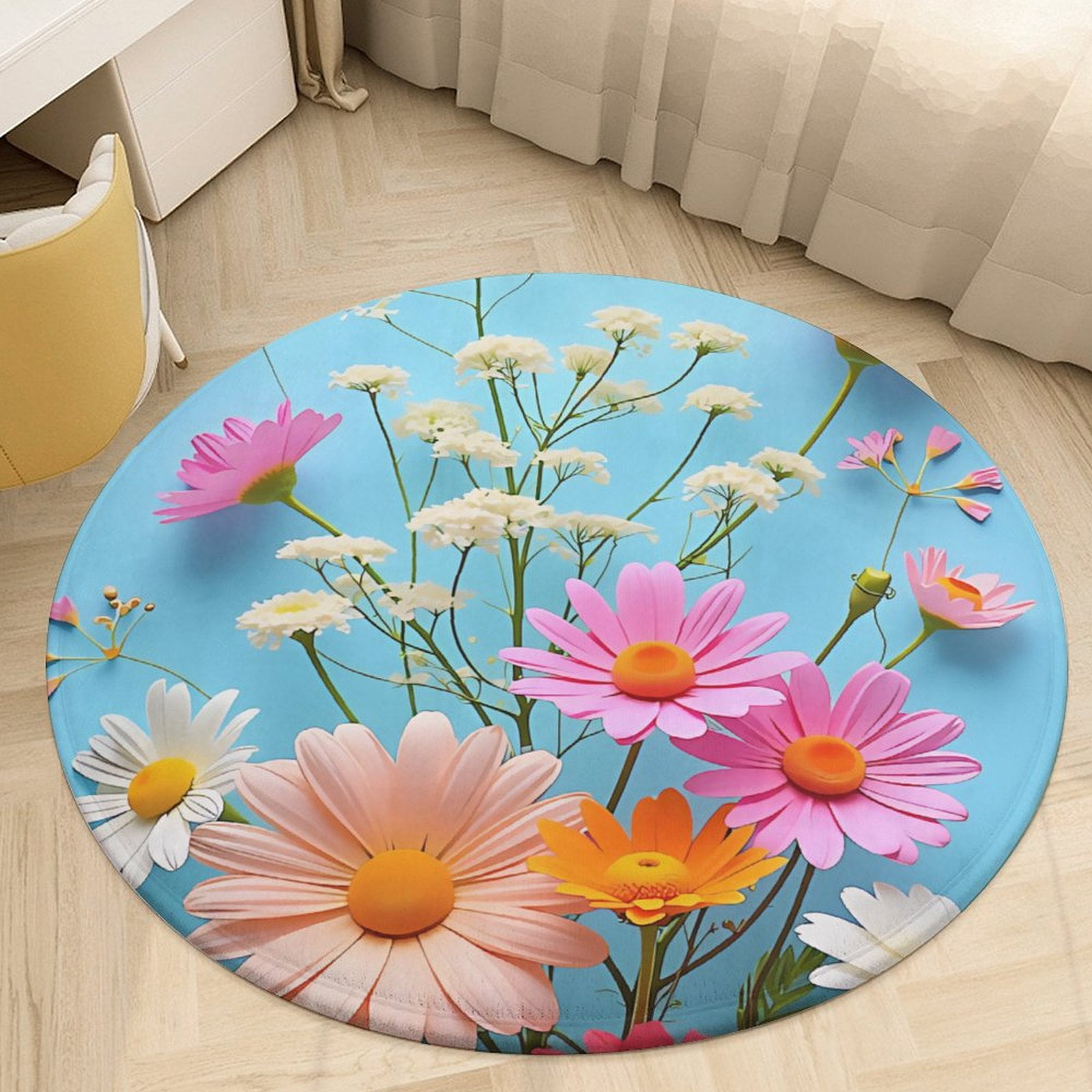 Colorful Flowers Round Area Rugs for Bedroom Living Room, 6FT Soft ...