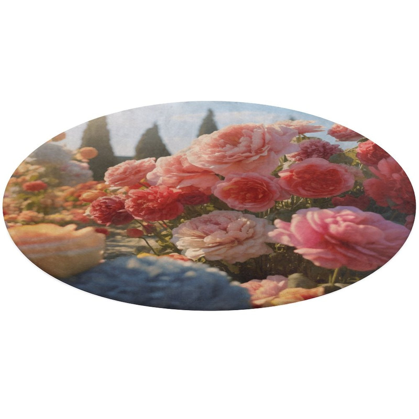 Colorful Flowers Round Rugs -Washable Non-Slip Small Round Area Rug ...