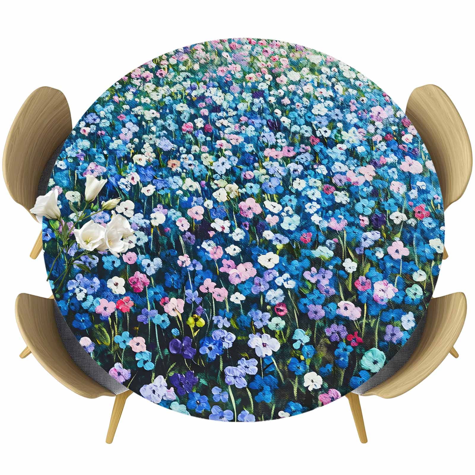 Colorful Flowers Round Tablecloth 55-60 Inch Round Fitted Table Cloth ...
