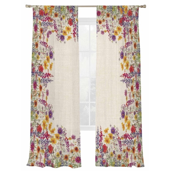 Colorful Flowers Sheer Curtains 2 Panels Set Watercolor Spring Red ...