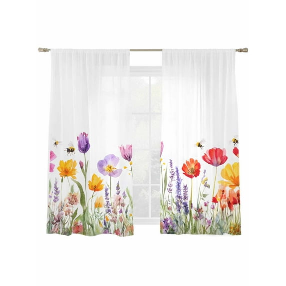 Colorful Flowers Sheer Curtains for Living Room Bedroom, Spring Floral ...