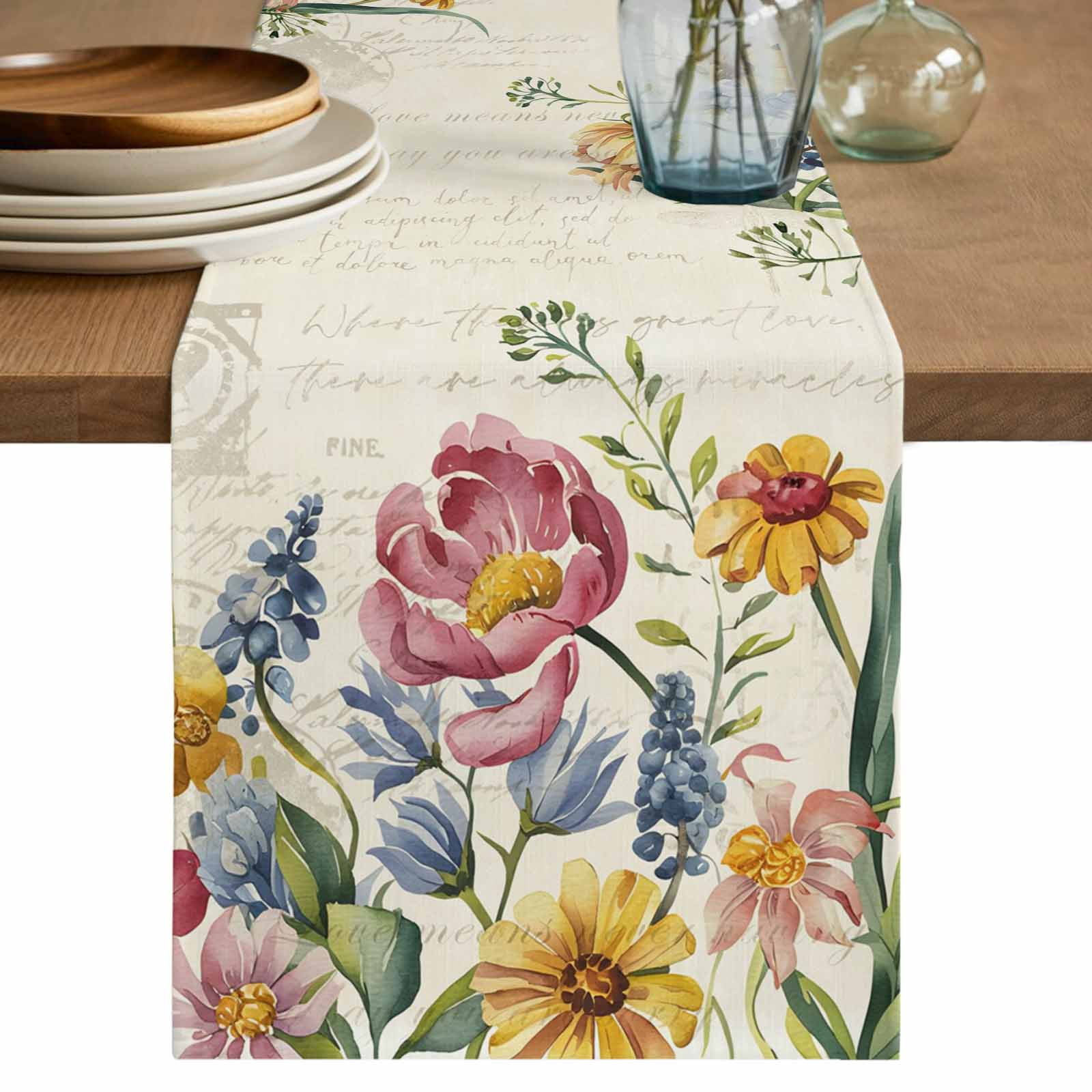 Colorful Flowers Short Table Runner 36 Inches Long,Spring Botanical ...