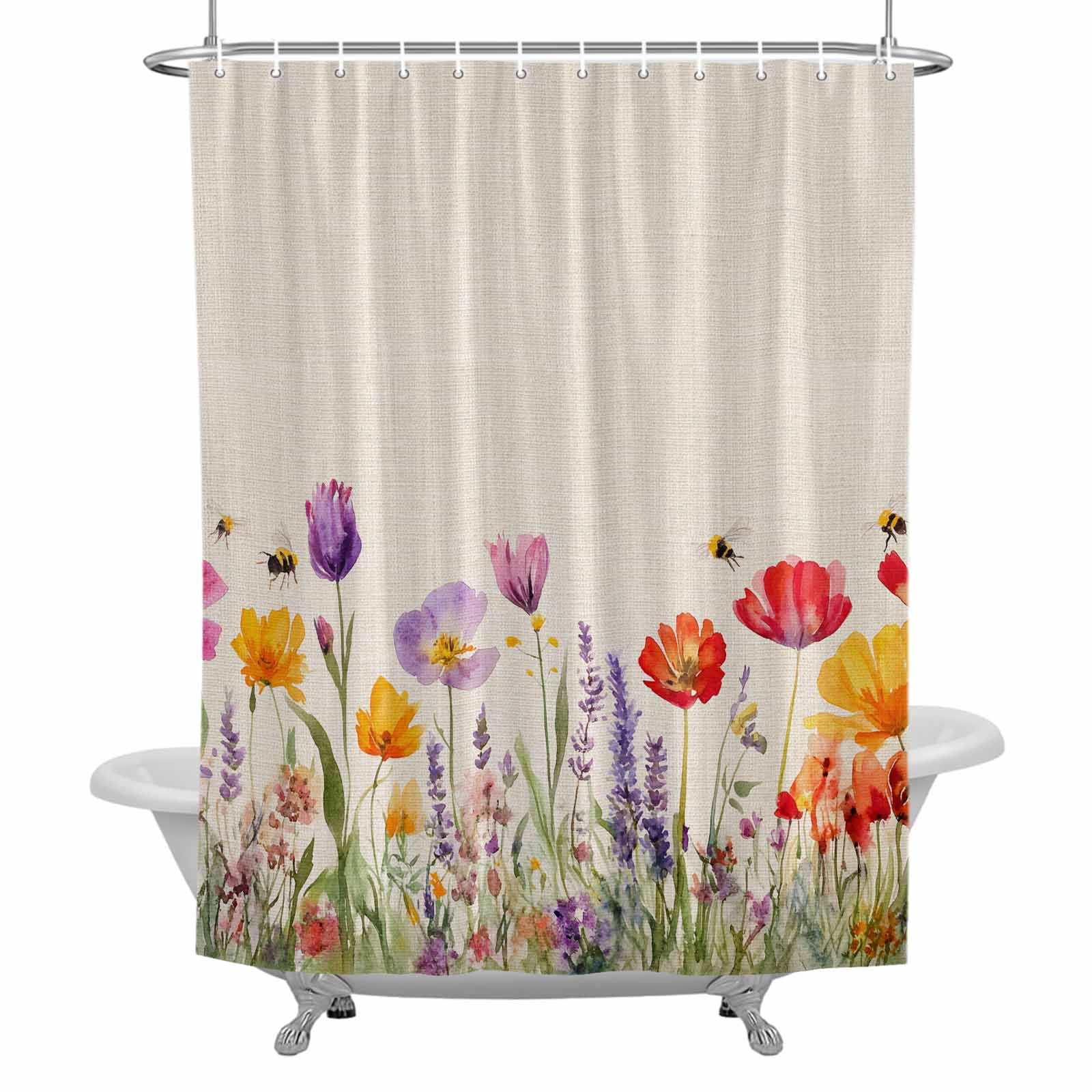 Colorful Flowers Shower Curtain for Bathroom, Spring Floral Waterproof ...