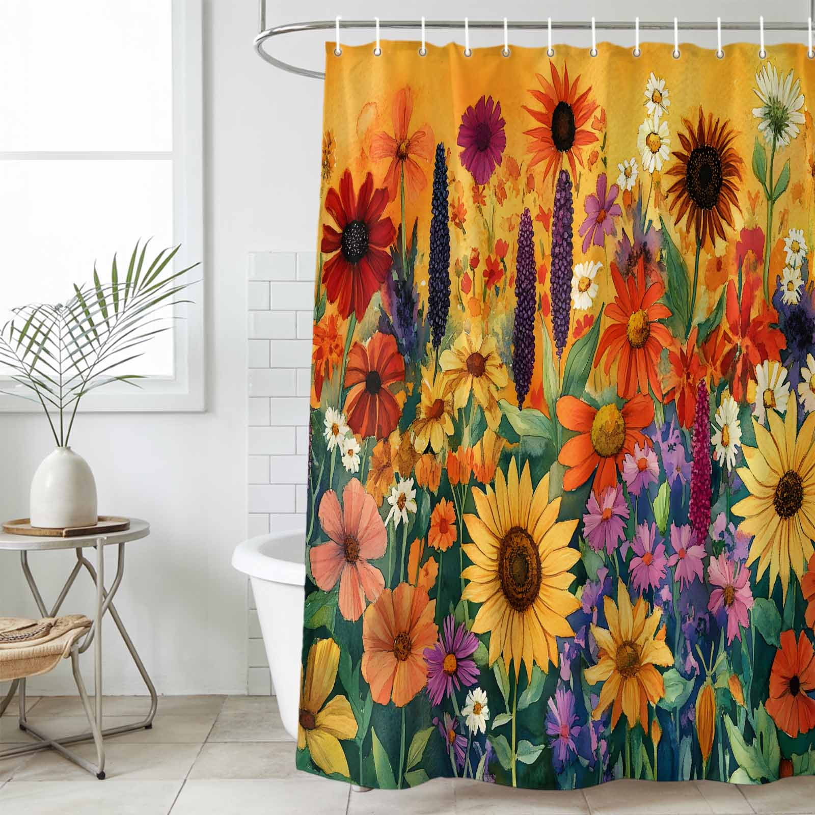 Colorful Flowers Shower Curtain Set, Waterproof Shower Curtains for ...