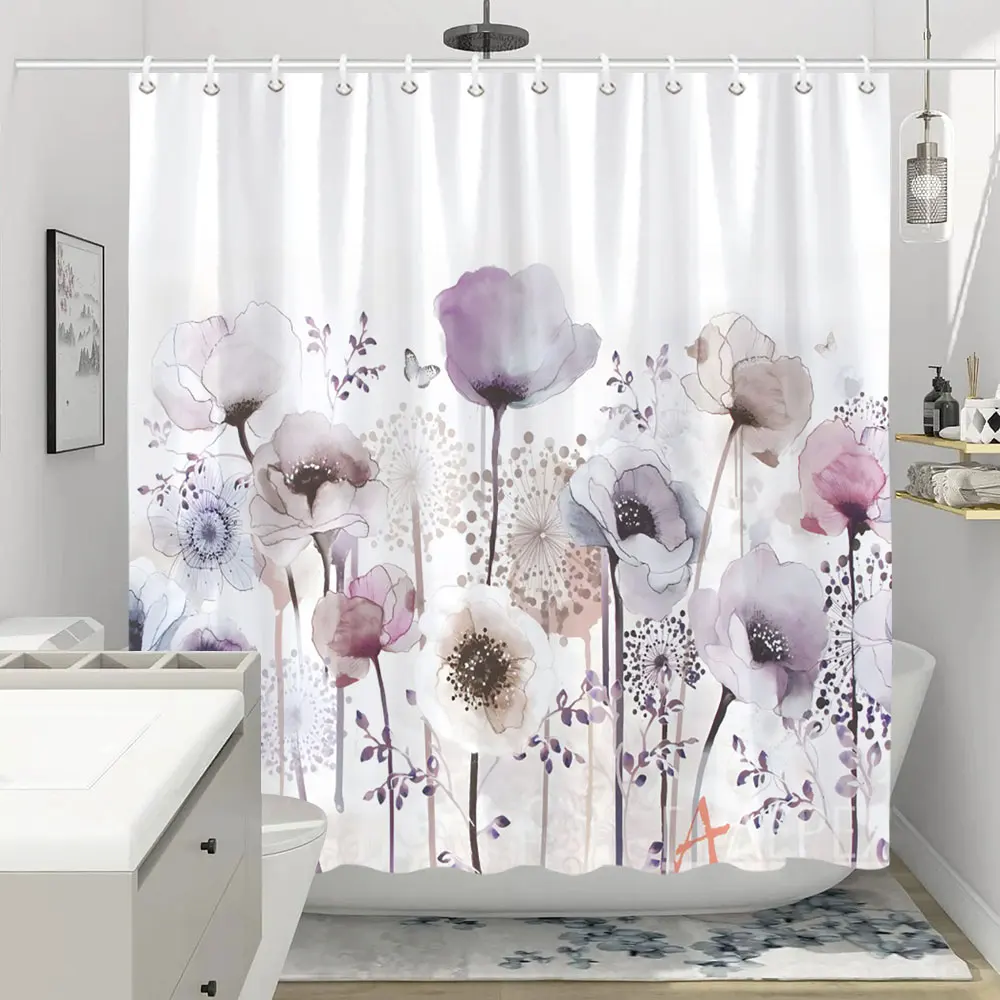 Colorful Flowers Shower Curtain for Bathroom Pink Floral Romantic ...