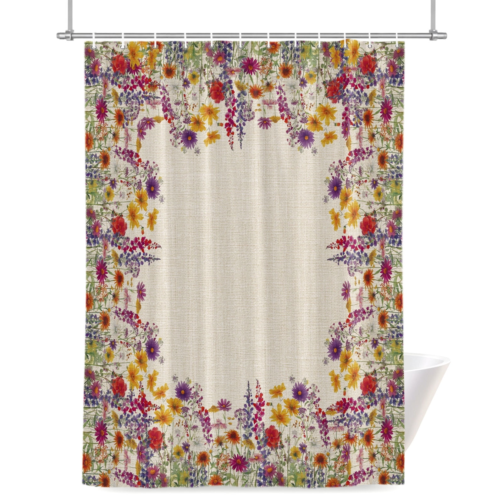 Colorful Flowers Shower Curtains for Bathroom, Watercolor Spring Red ...