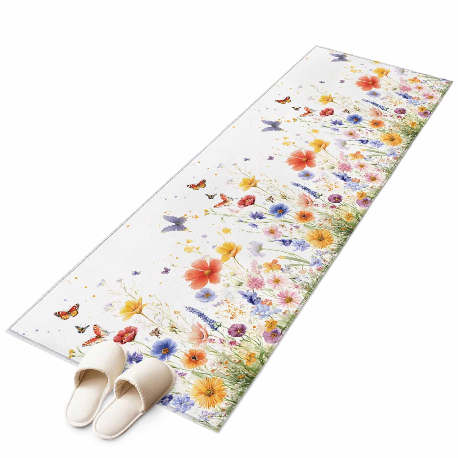 Colorful Flowers Spring Butterfly Non-Slip Non-Shedding Floor Mat ...