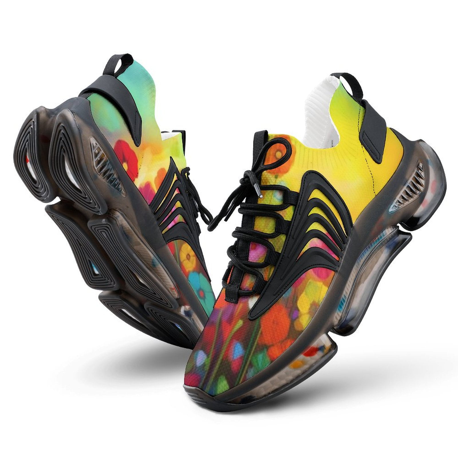 Colorful Flowers Spring Walking Shoes for Men Woman Lightweight Tennis ...