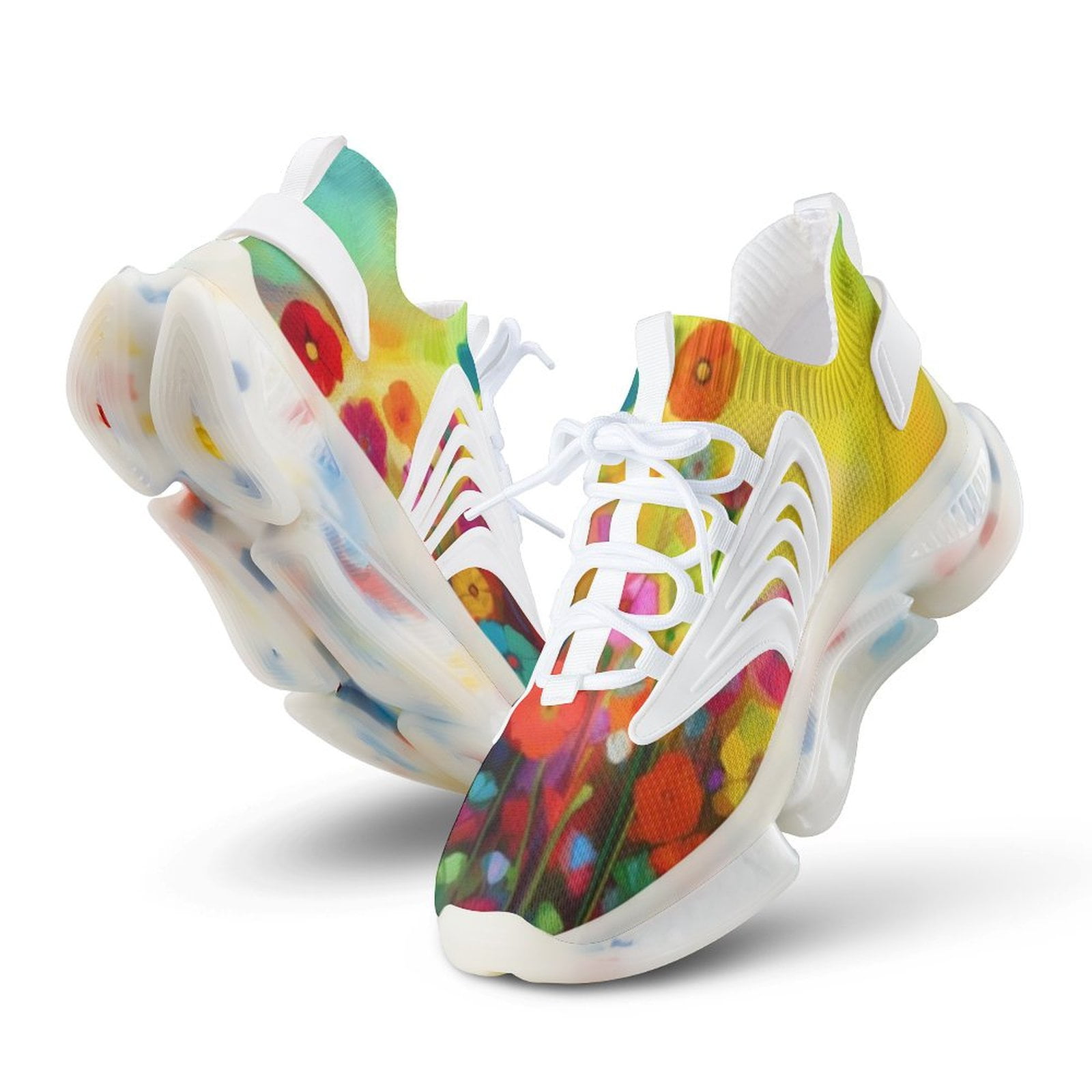 Colorful Flowers Spring Walking Shoes for Men Woman Lightweight Tennis ...