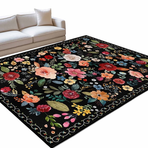 Colorful Flowers Square Area Rugs 6x9ft Spring Vintage Watercolor ...