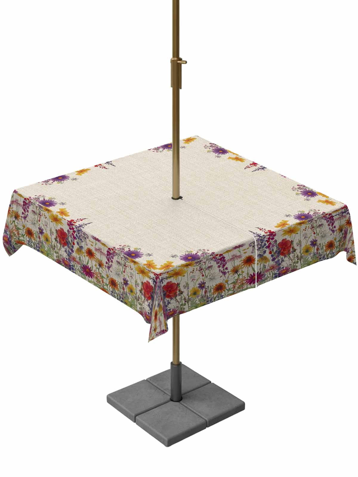Colorful Flowers Square Outdoor Tablecloth with Umbrella Hole ...