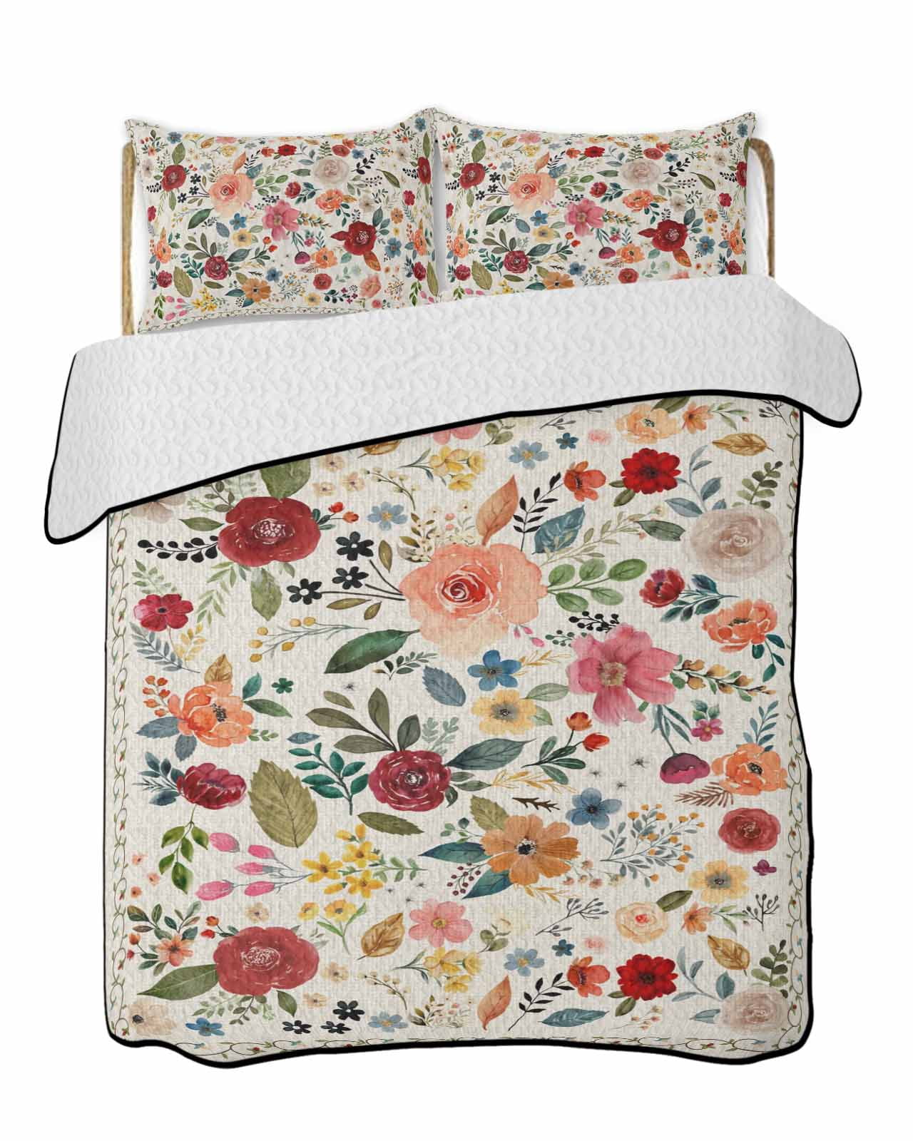 Colorful Flowers Square Quilts Bedding Set Twin Size Spring Vintage ...