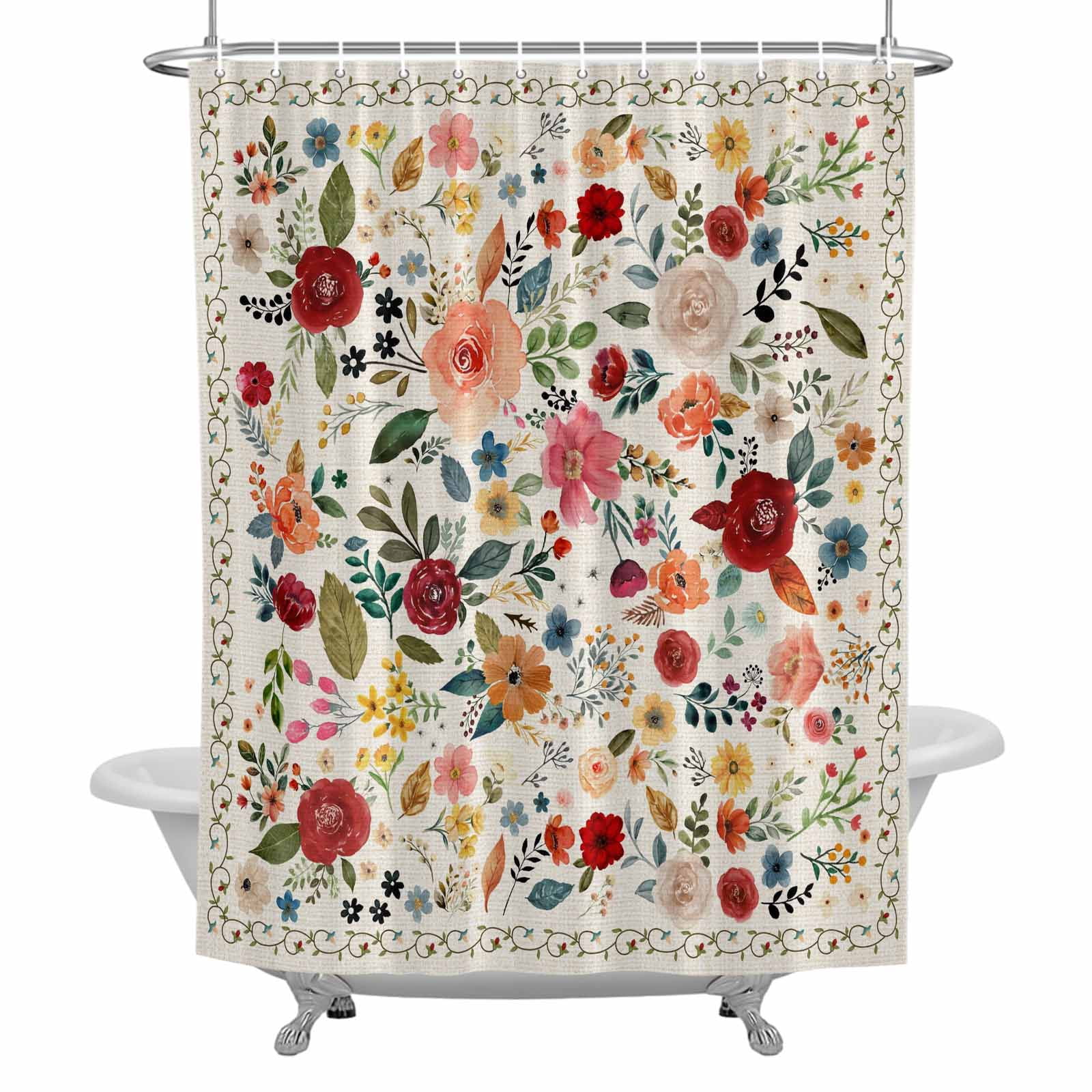 Colorful Flowers Square Shower Curtain for Bathroom, Spring Vintage ...