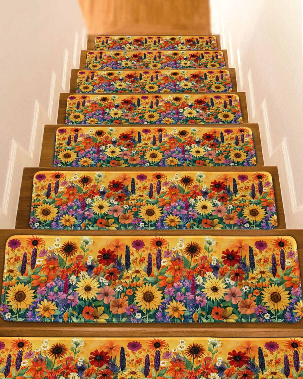 Colorful Flowers Stair Treads for Wooden Steps Indoor Runner Rug Carpet ...