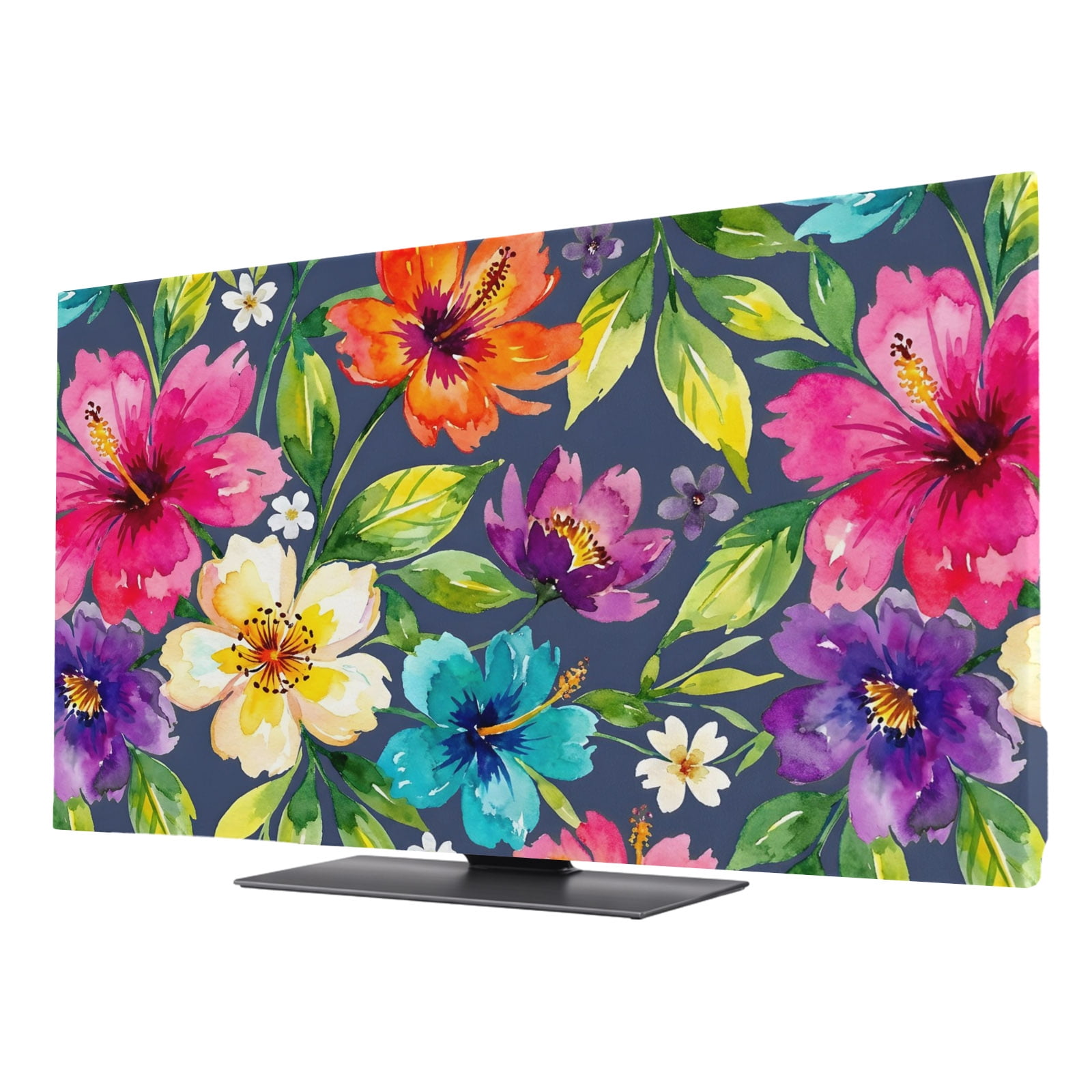 Colorful Flowers TV Cover for 65 Inch Screen, Stretch Fabric Dustproof ...