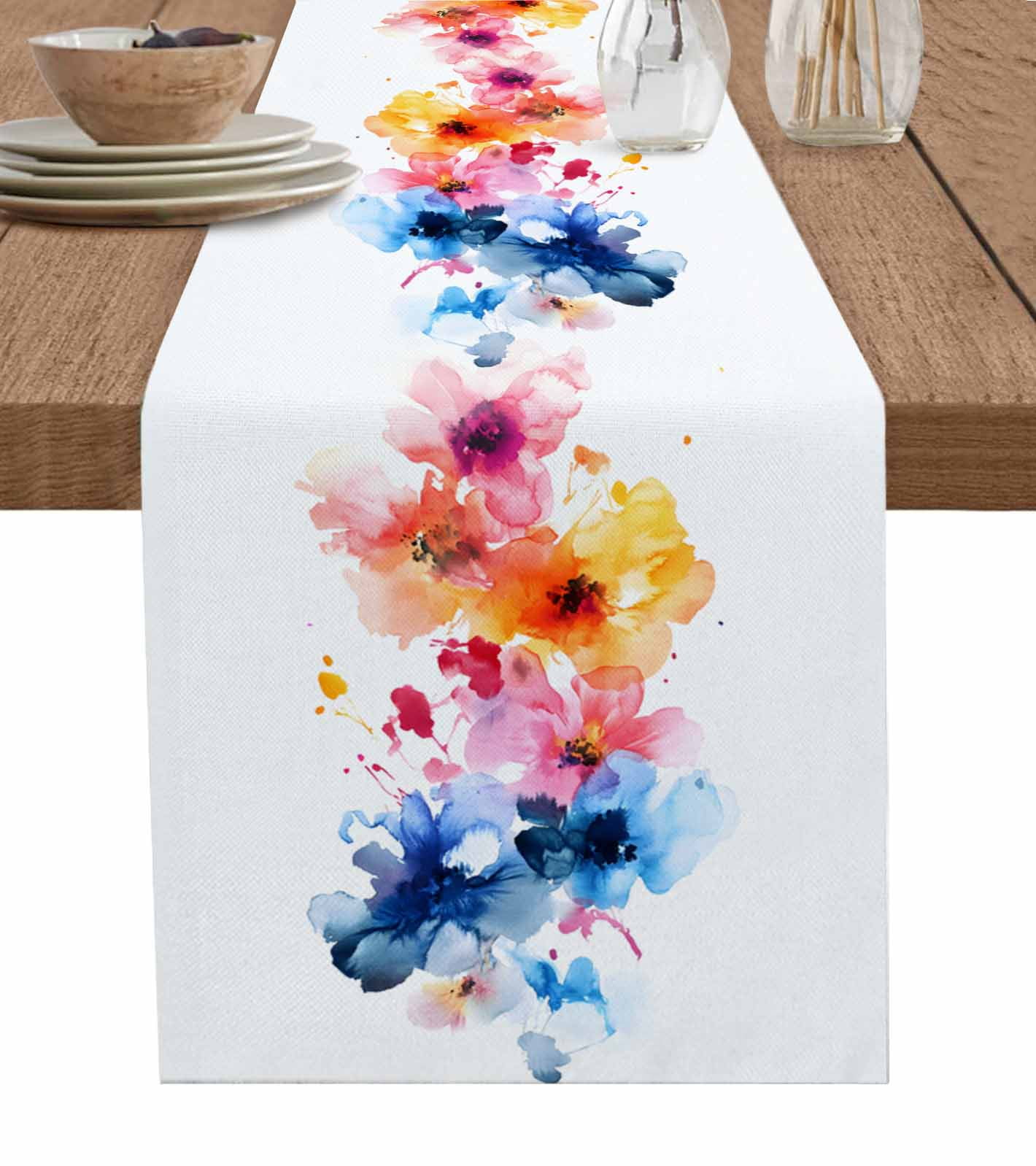 Colorful Flowers Table Runner 108 Inches, Modern Abstract Art Oil ...