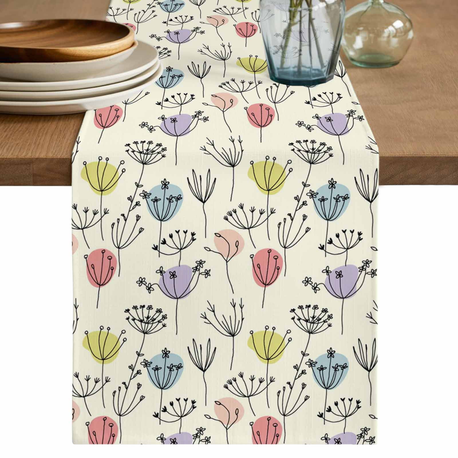 Colorful Flowers Table Runner 120 Inches, Spring Watercolor Wild ...