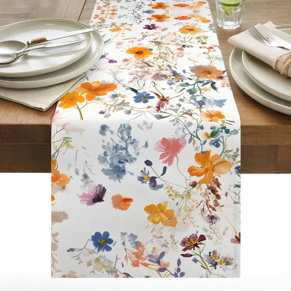 Colorful Flowers Table Runner 13x108 inch Spring Plant Cotton Linen ...
