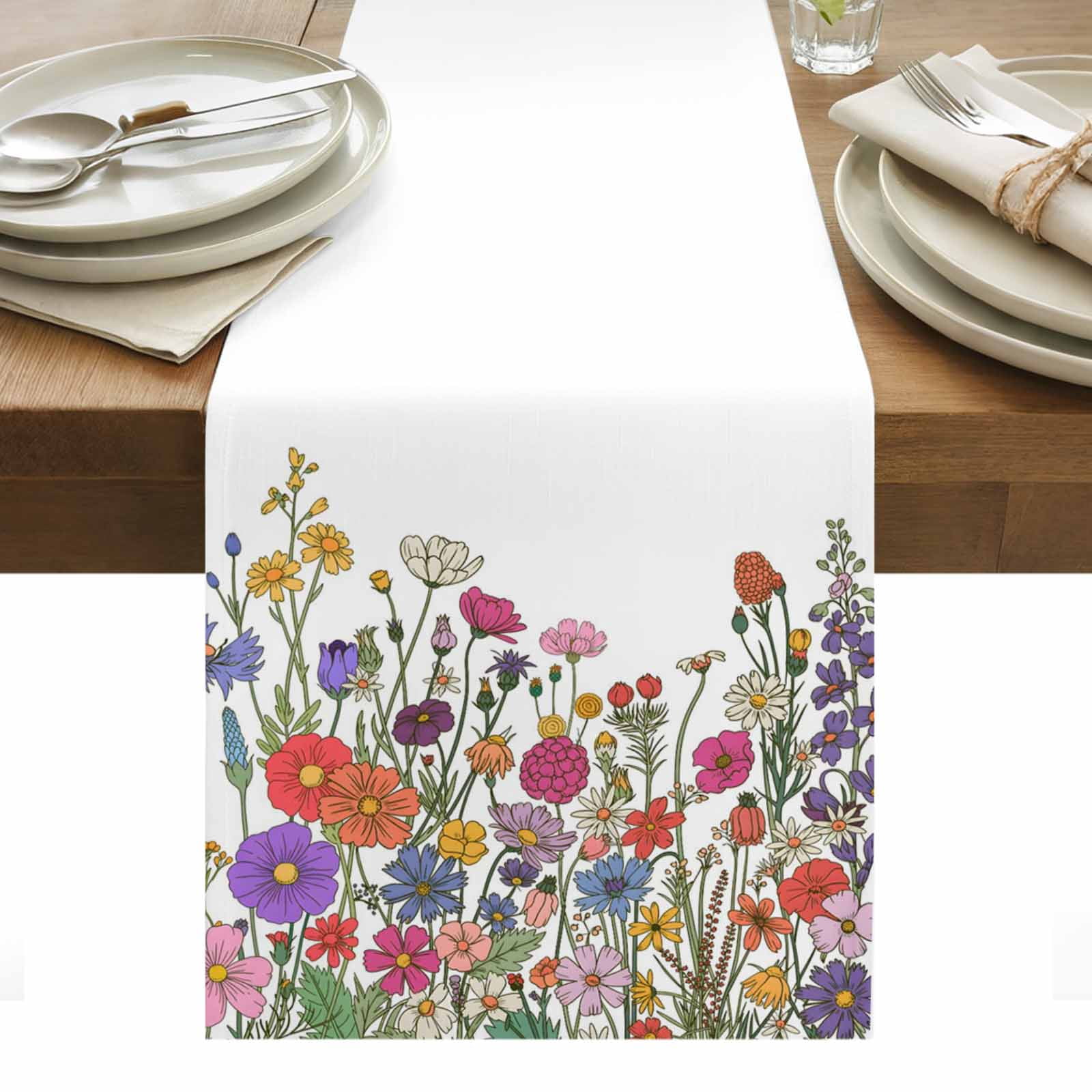 Colorful Flowers Table Runner - 60 Inch Long, Kitchen Dining Table ...