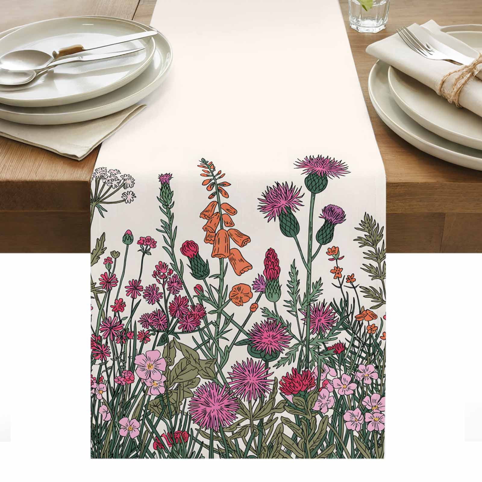 Colorful Flowers Table Runner - 70 Inch Long, Kitchen Dining Table ...