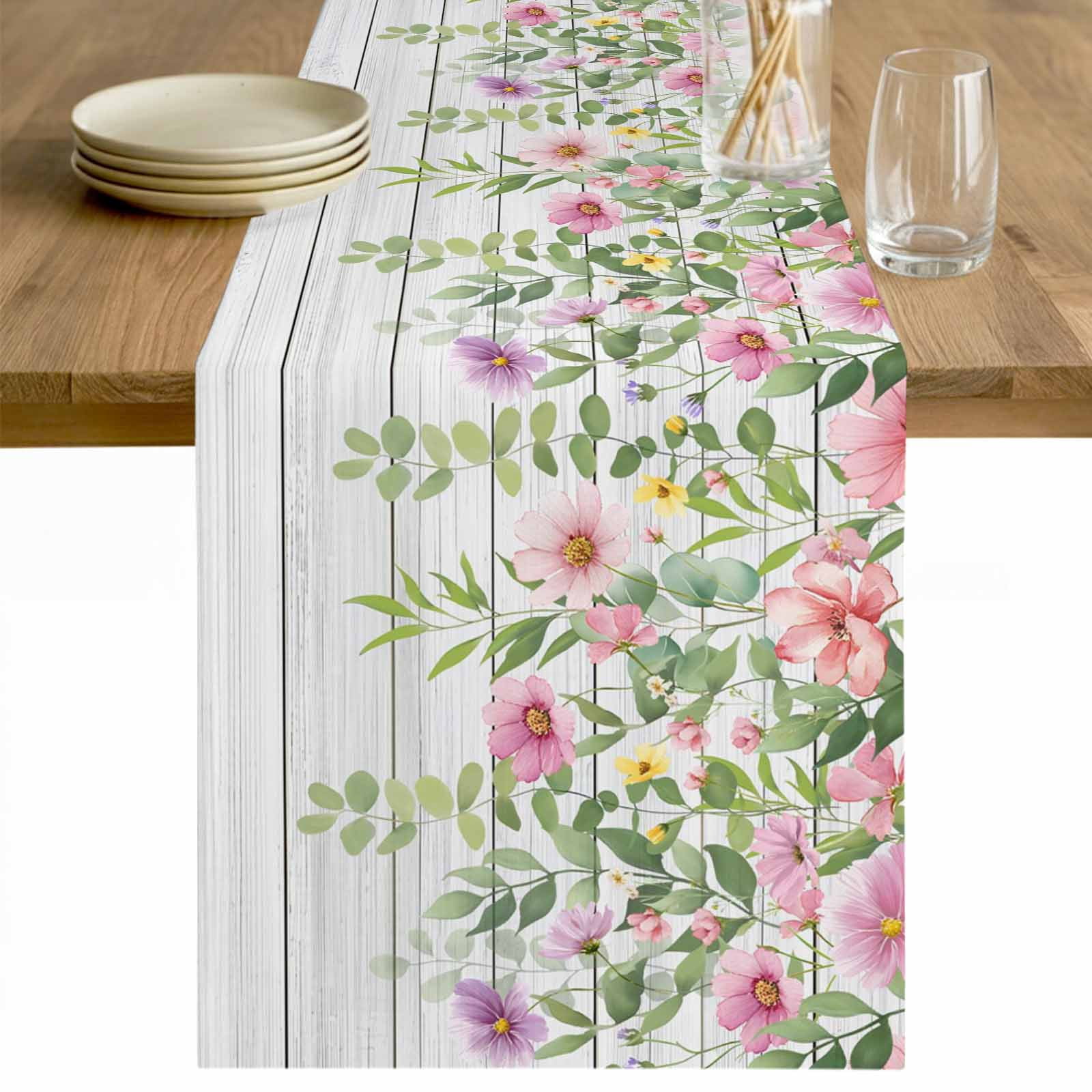 Colorful Flowers Table Runner - 72 Inch Long Spring Leaves Floral ...