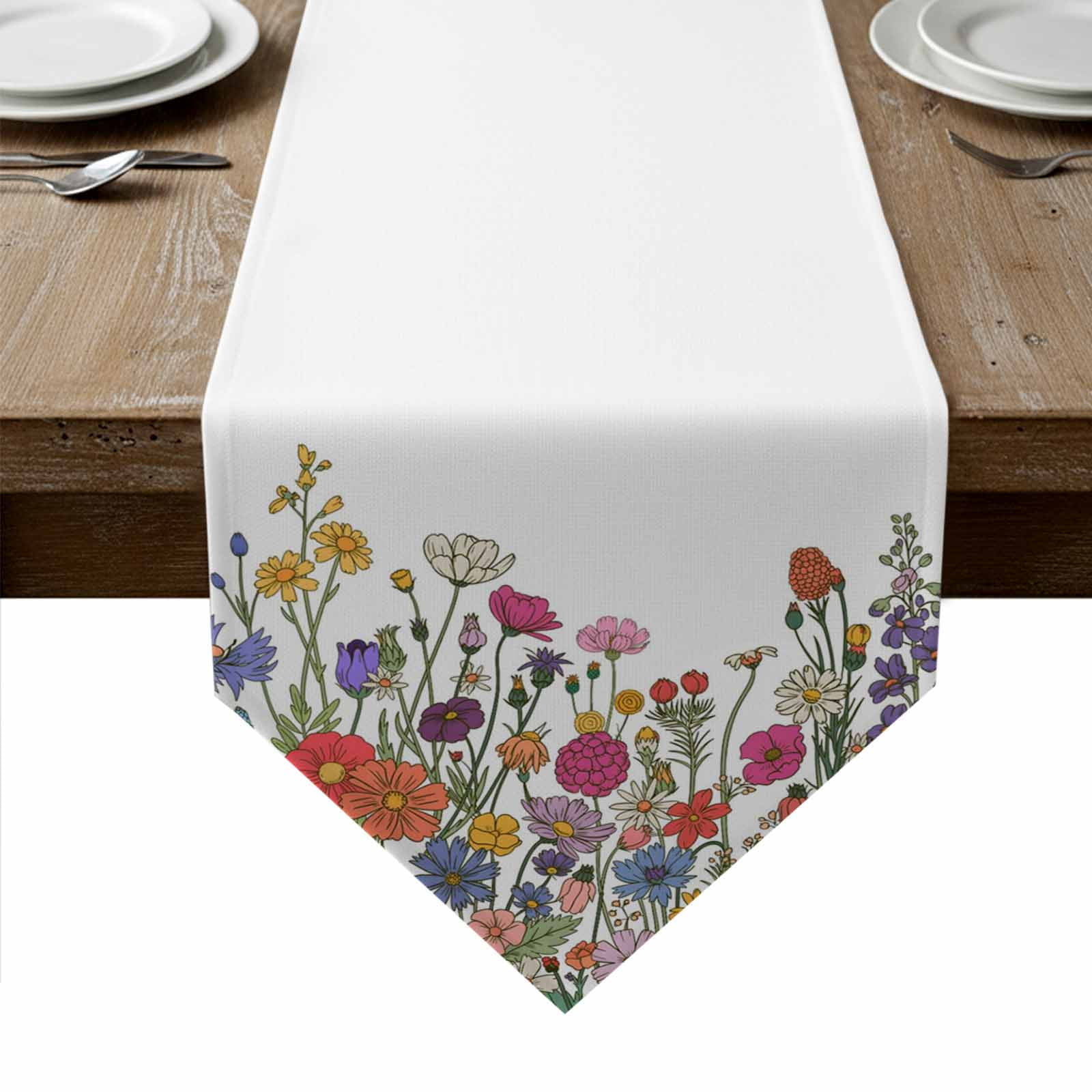 Colorful Flowers Table Runner Linen Burlap Table Runner 36 Inches Small ...