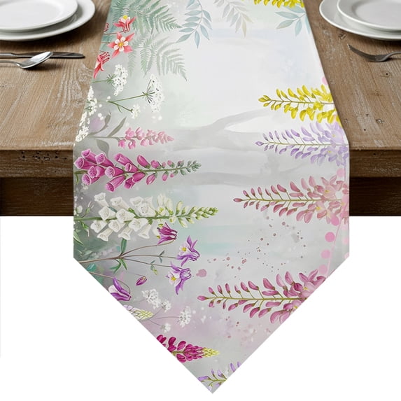 Colorful Flowers Table Runner Linen Burlap Table Runner 72 Inches Long ...