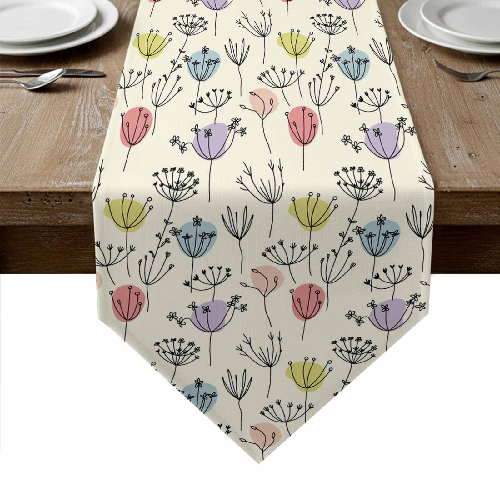 Colorful Flowers Table Runner Linen Burlap Table Runner 72 Inches Long ...
