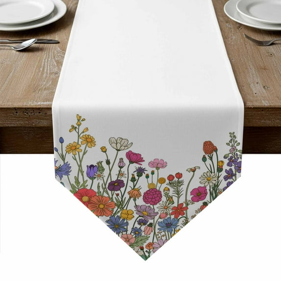 Colorful Flowers Table Runner Linen Burlap Table Runner 90 Inches Long ...