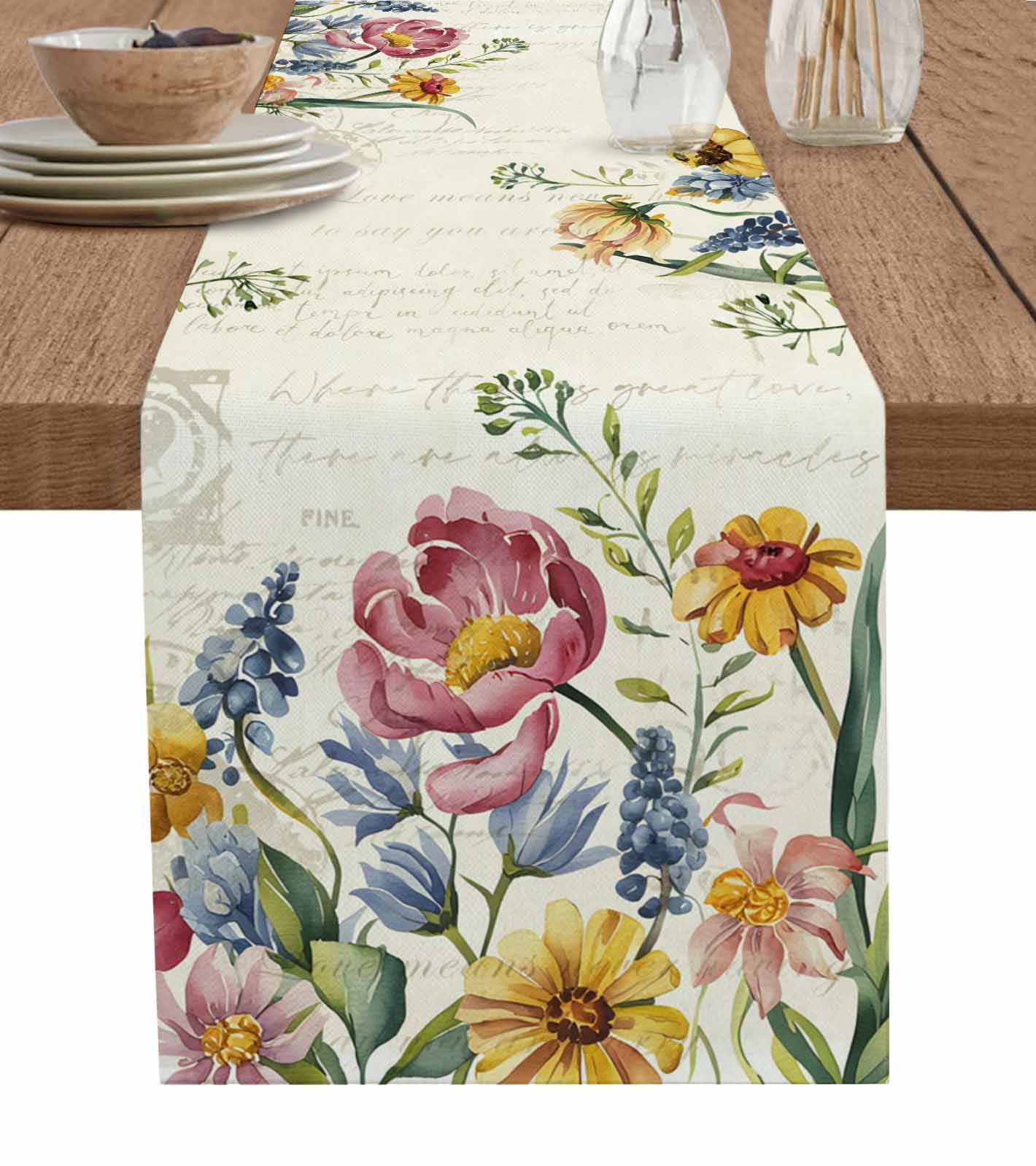 Colorful Flowers Table Runner Spring Botanical Wild Florals Herbs ...