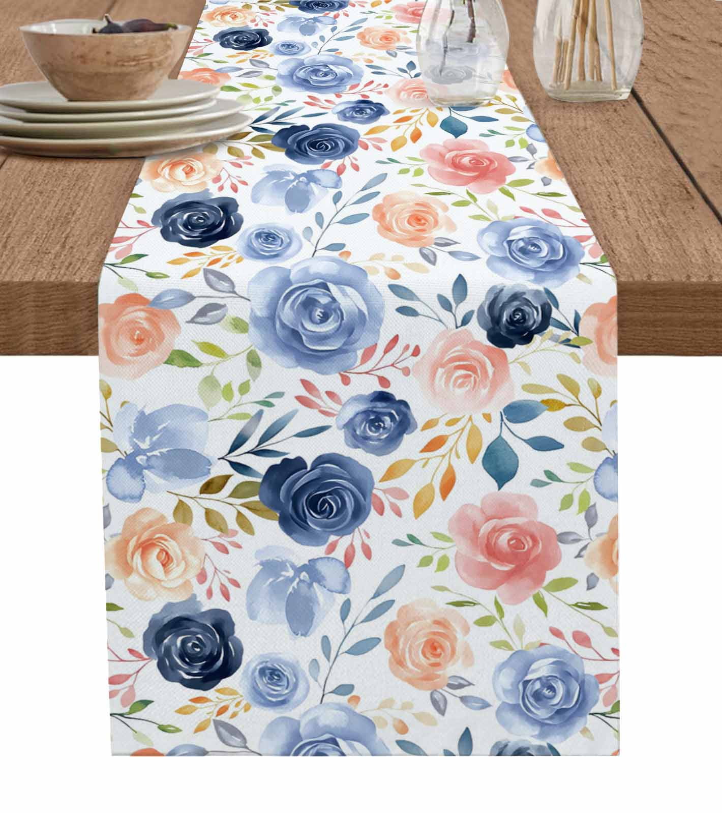 Colorful Flowers Table Runner Watercolor Botanical Farmhouse Floral ...