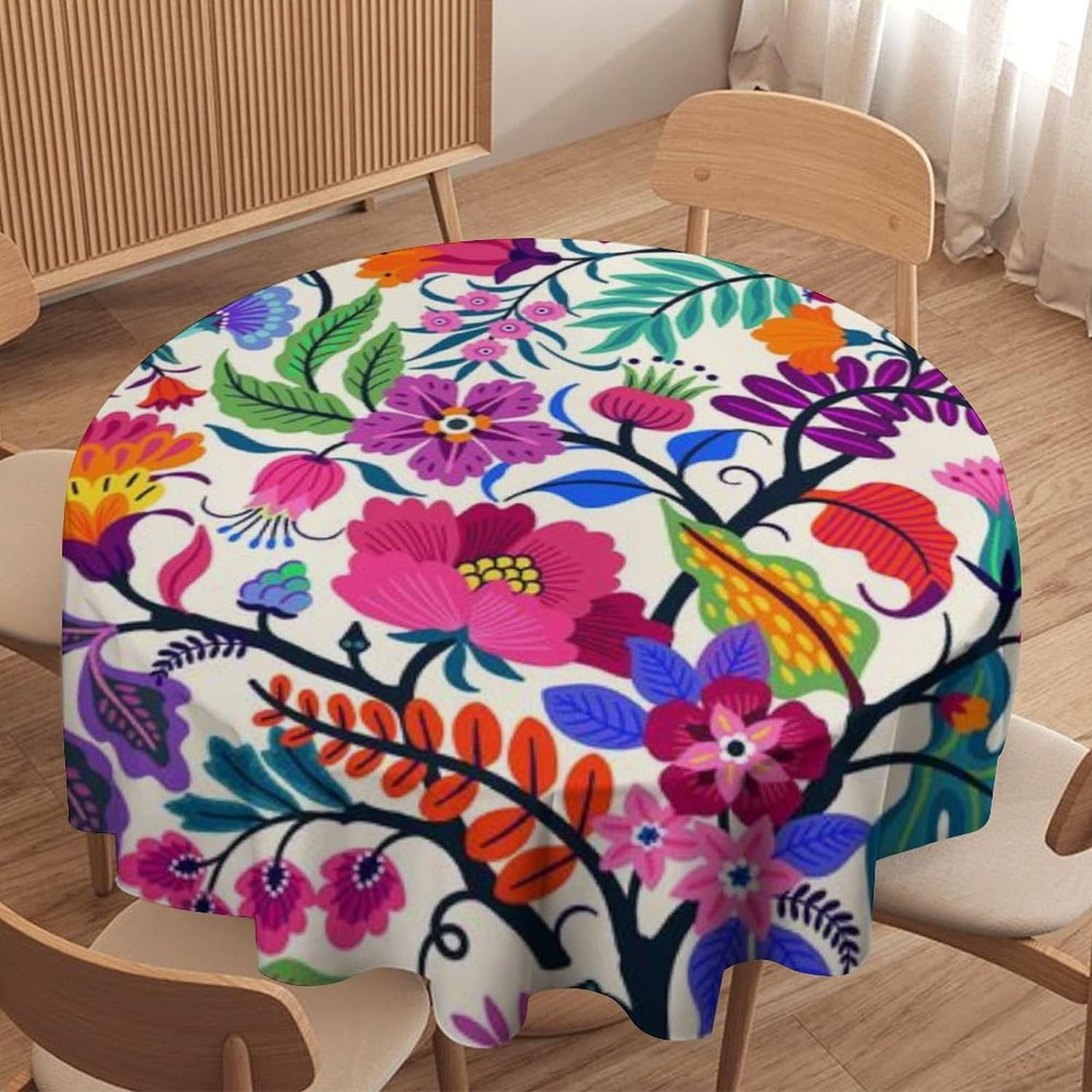 Colorful Flowers Tablecloth, Boho Floral Tropic Leaves Flowers Table ...