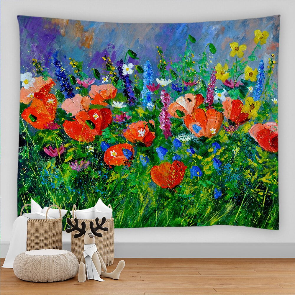 Colorful Flowers Tapestry Wall Hanging Floral Yoga Mat Blanket Hippie ...