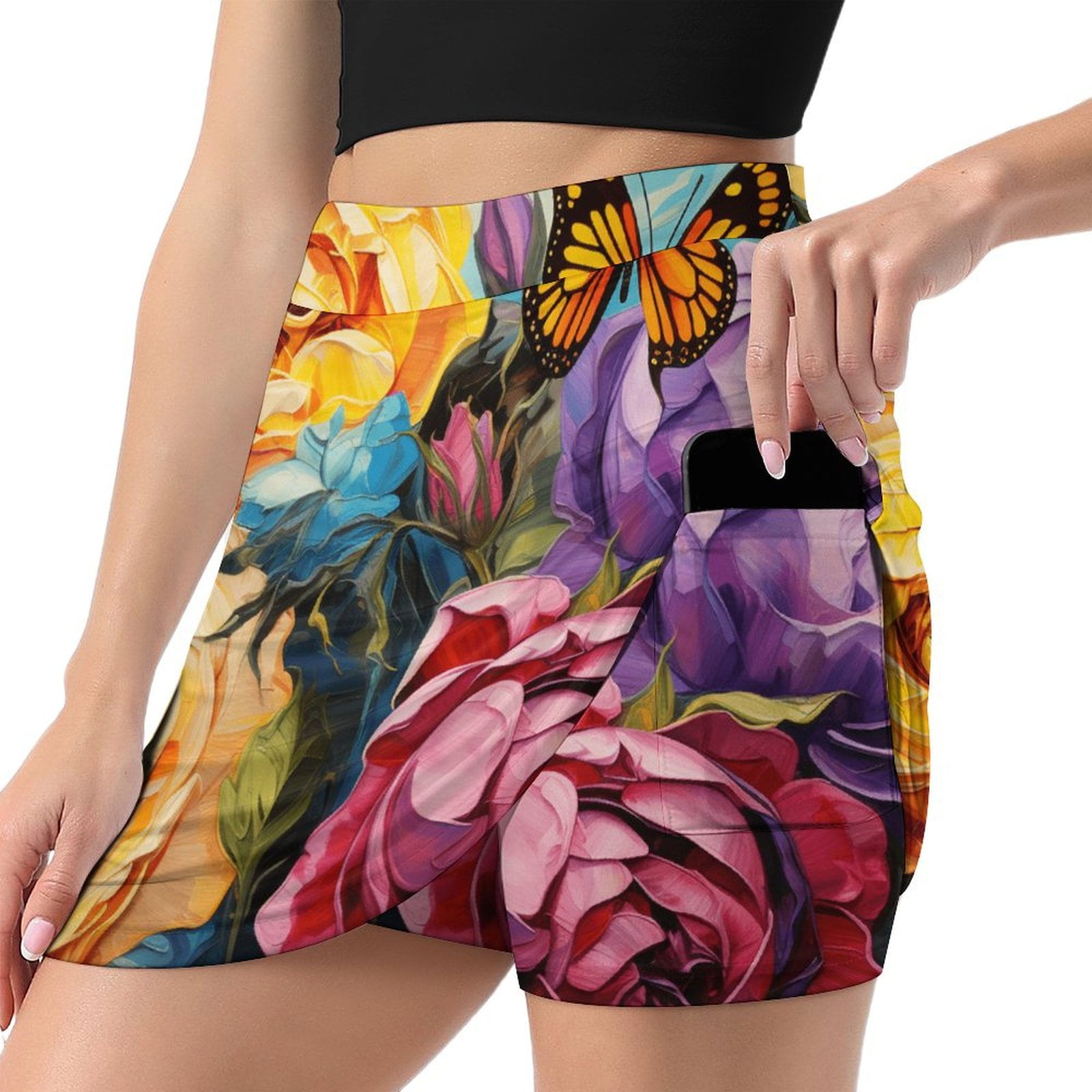 Colorful Flowers Tennis Skirt, Short Skirt, Mini Summer Fitness Running ...