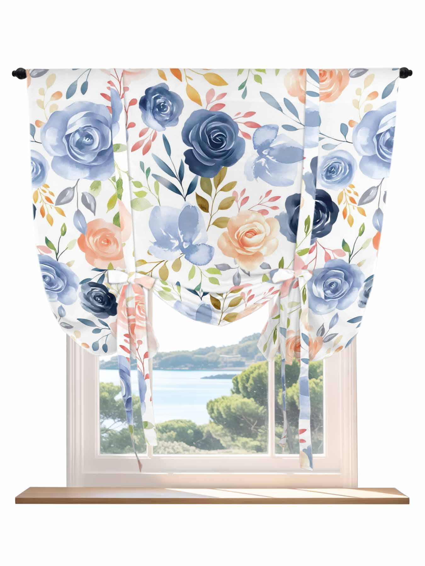 Colorful Flowers Tie Up Curtains for Windows 45 Inch Length Balloon ...