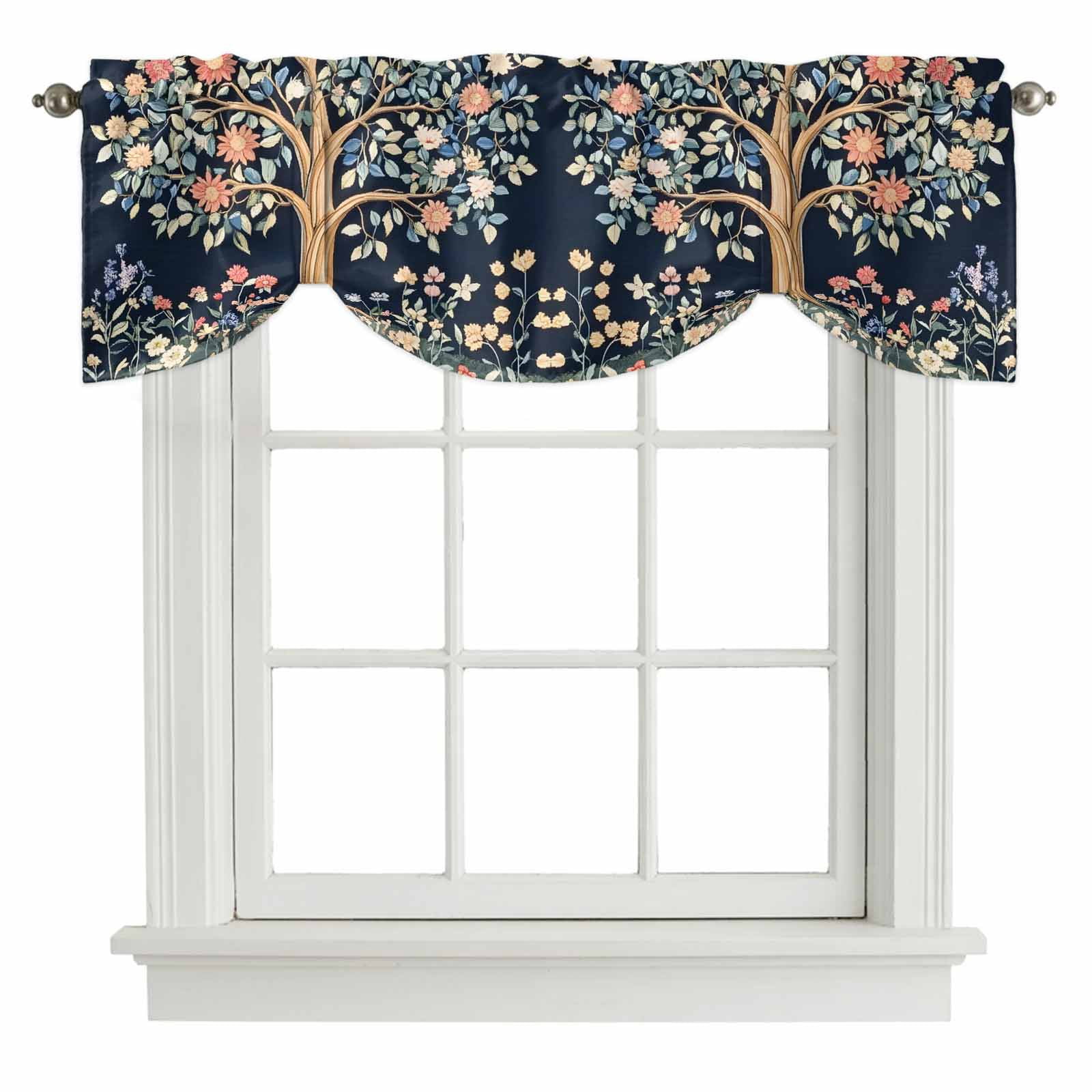 Colorful Flowers Tie Up Valance for Windows, Red Flower Trees Leaf ...