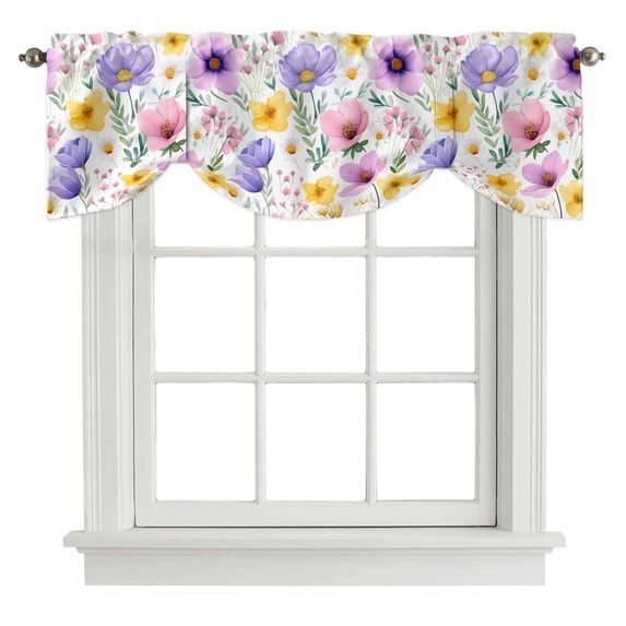 Colorful Flowers Tie Up Valance for Windows, Spring Plant Adjustable ...
