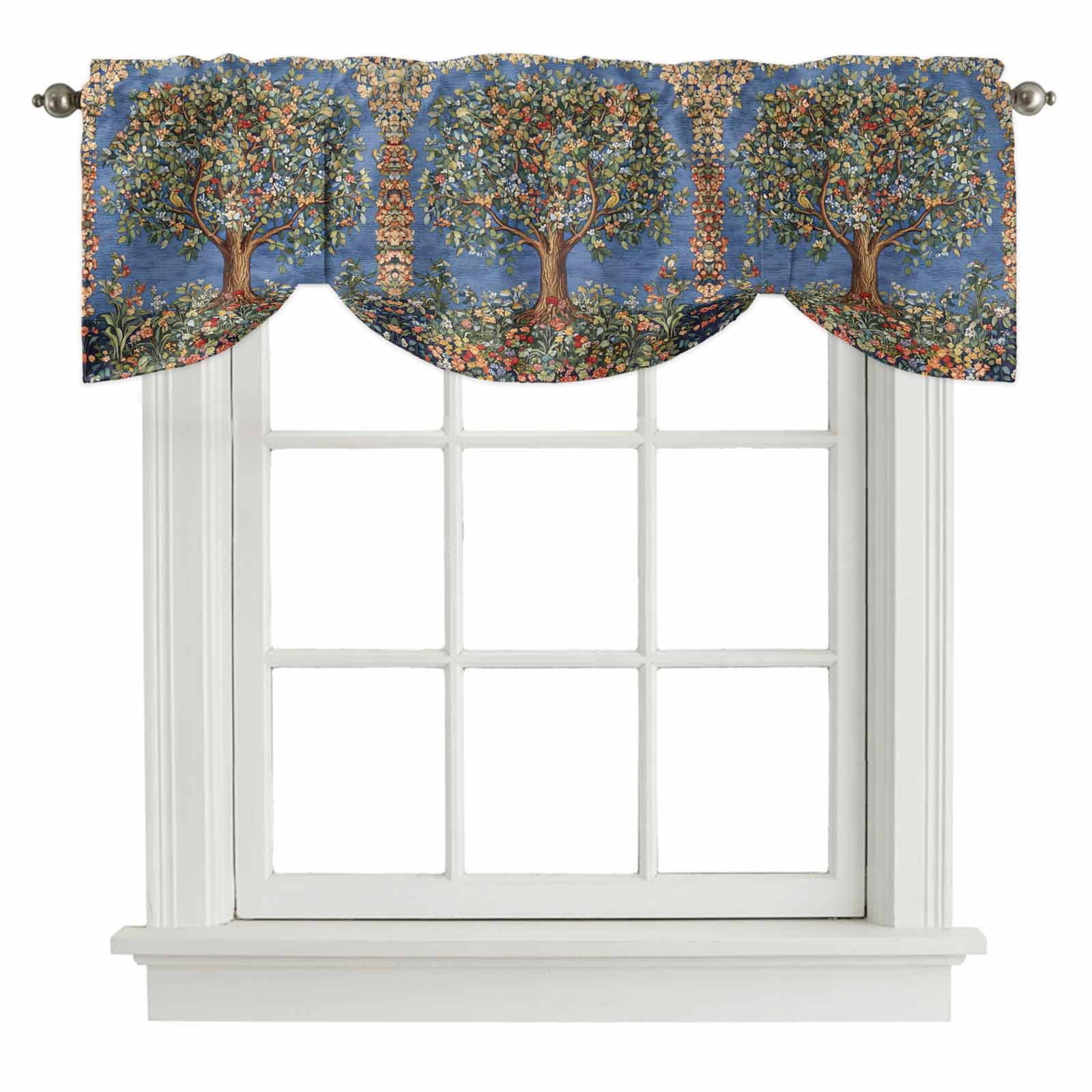 Colorful Flowers Tie Up Valance for Windows, Vintage Plant Red Flower ...