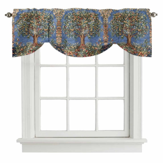Colorful Flowers Tie Up Valance for Windows, Vintage Plant Red Flower ...