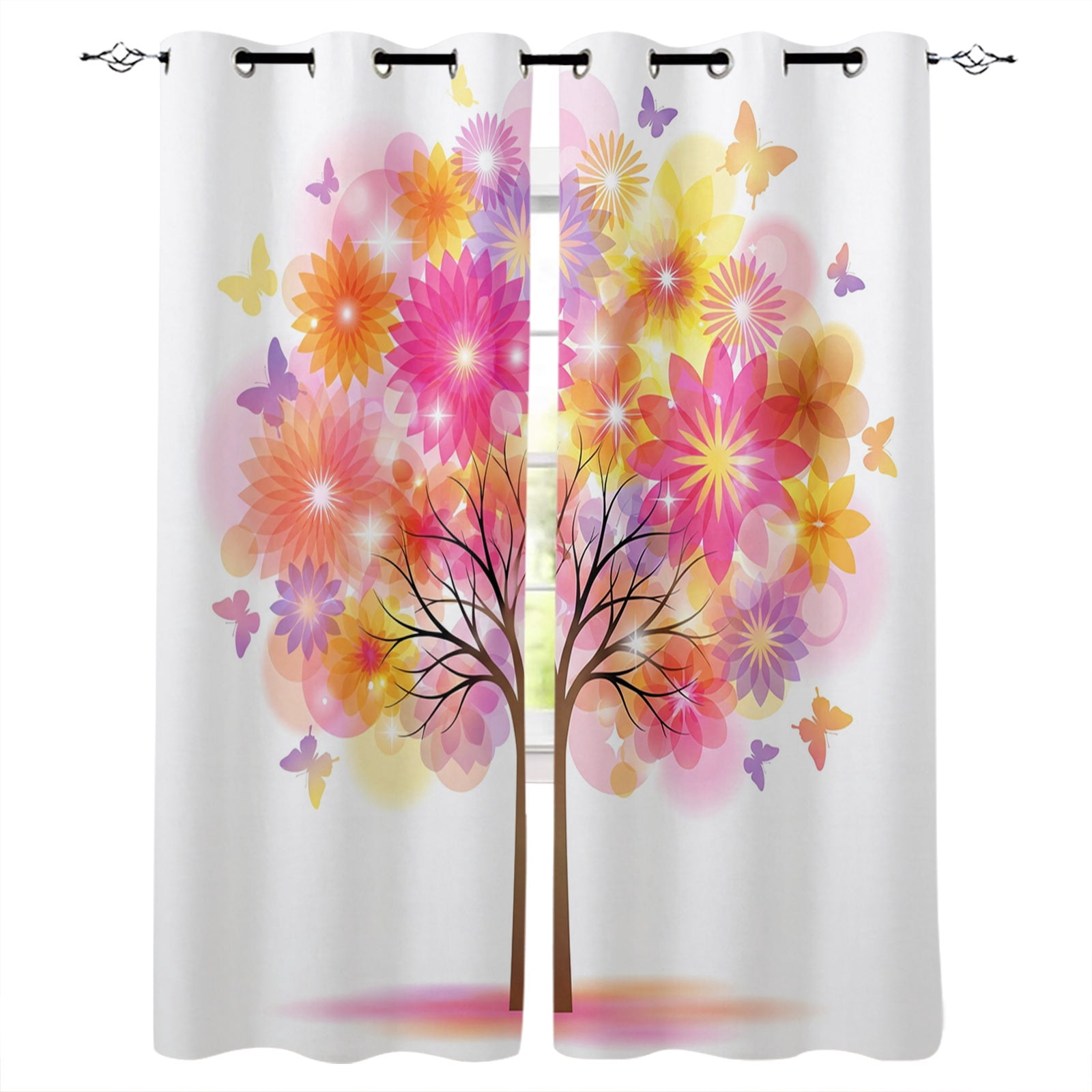 Colorful Flowers Tree Blackout Curtains for Bedroom Living Room ...