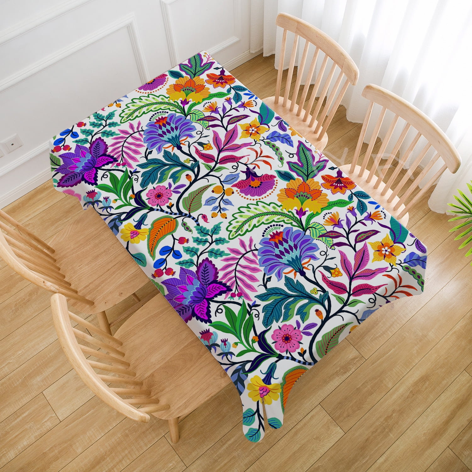 Colorful Flowers Tropical Leaves Tablecloth Home ration Modern Floral ...